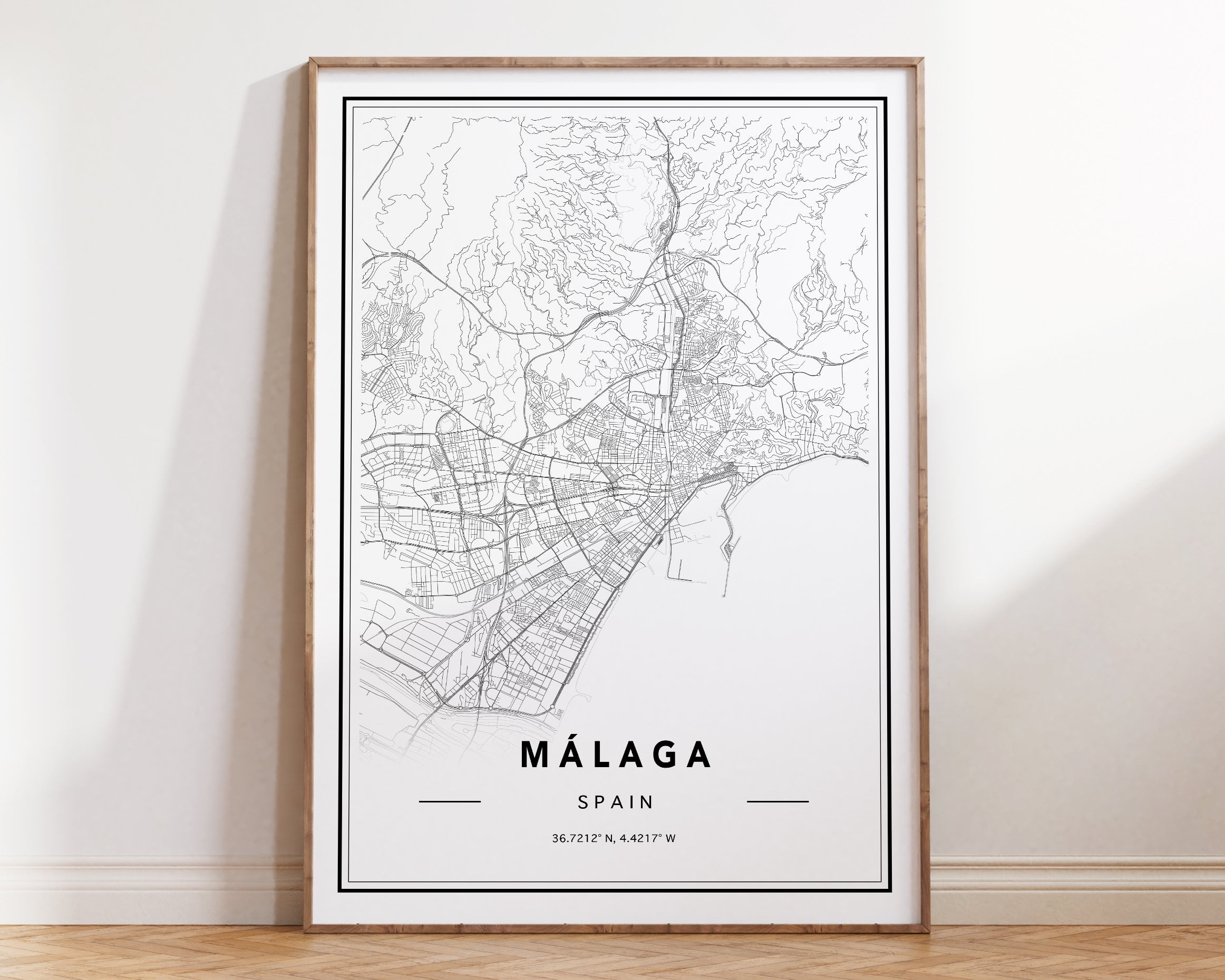 POSTER Malaga City Map Print, Malaga Map Poster, Malaga Spain Map Wall Art, Malaga City Street ...