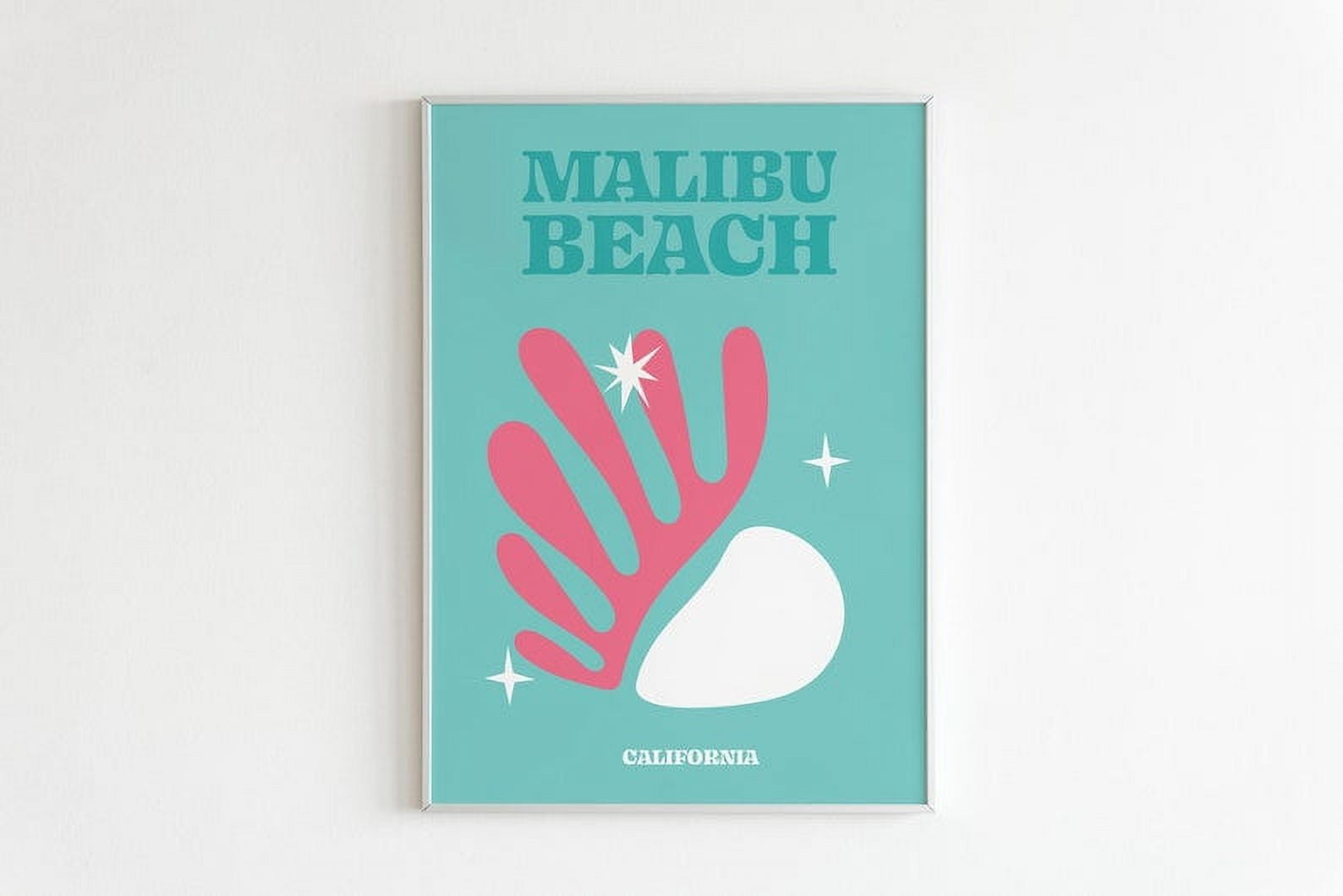 POSTER Malibu Beach Print, Travel Poster, Pink Preppy Wall Art, Aesthetic Beach Room Decor ...