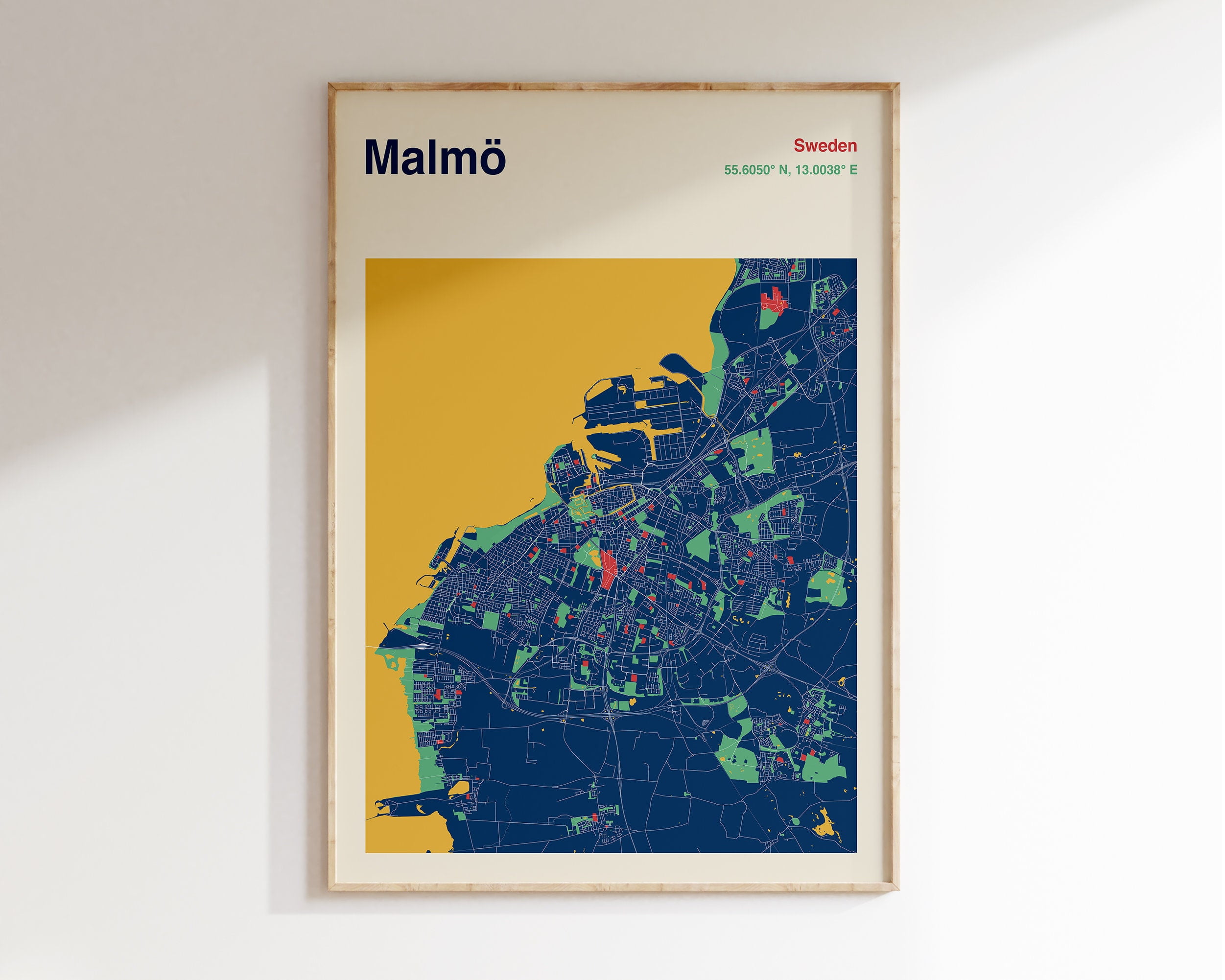 POSTER Malmo Sweden Map Print, Malmo City Map Print, Colour Map Of ...