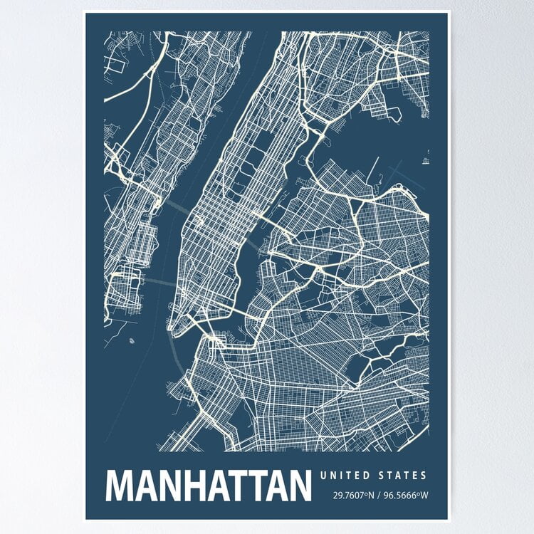 POSTER Manhattan Blueprint City Map POSTER UNFRAMED, 8x12 - Walmart.com
