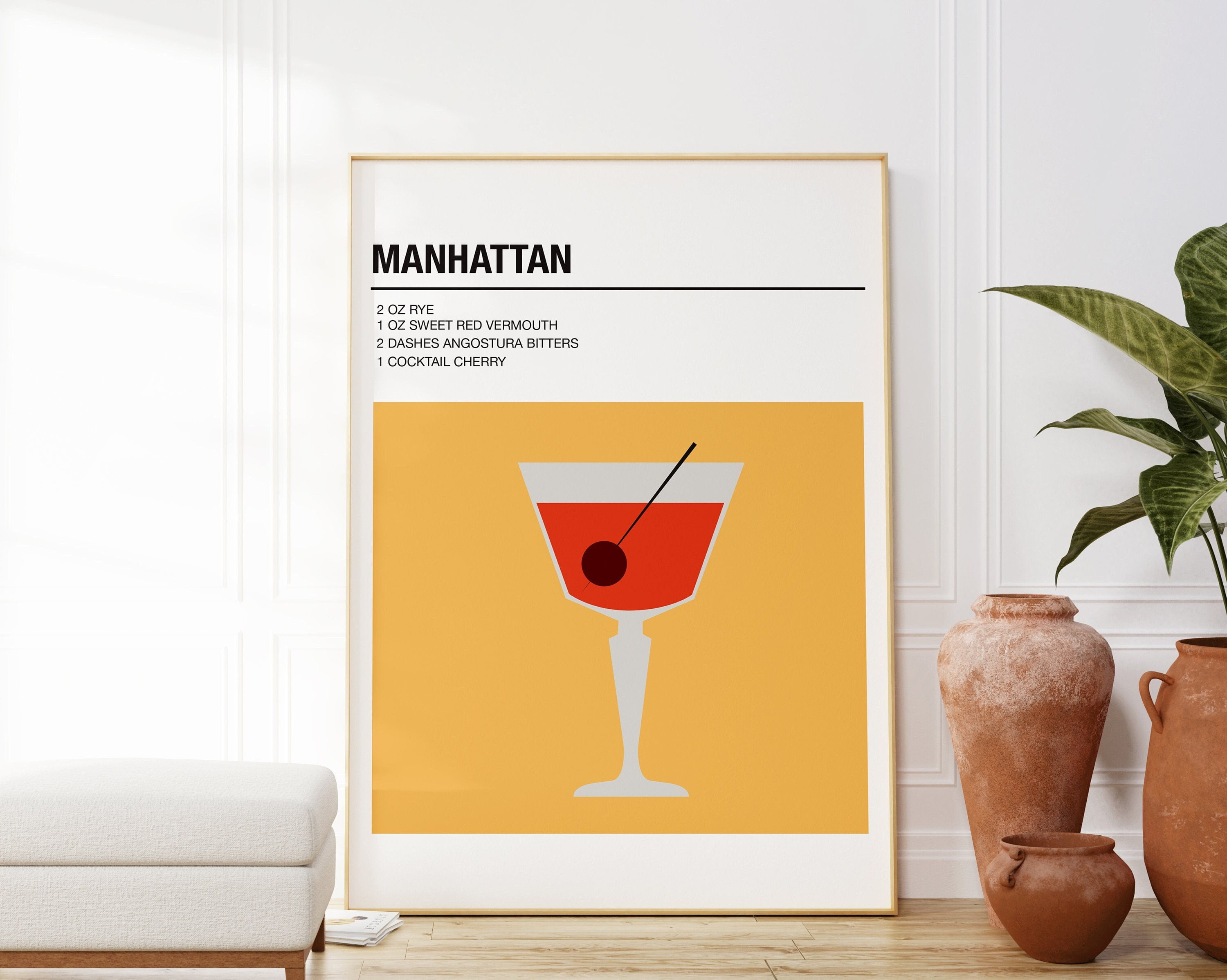 POSTER Manhattan Cocktail Poster, Retro Cocktail Prints, Mid Century ...
