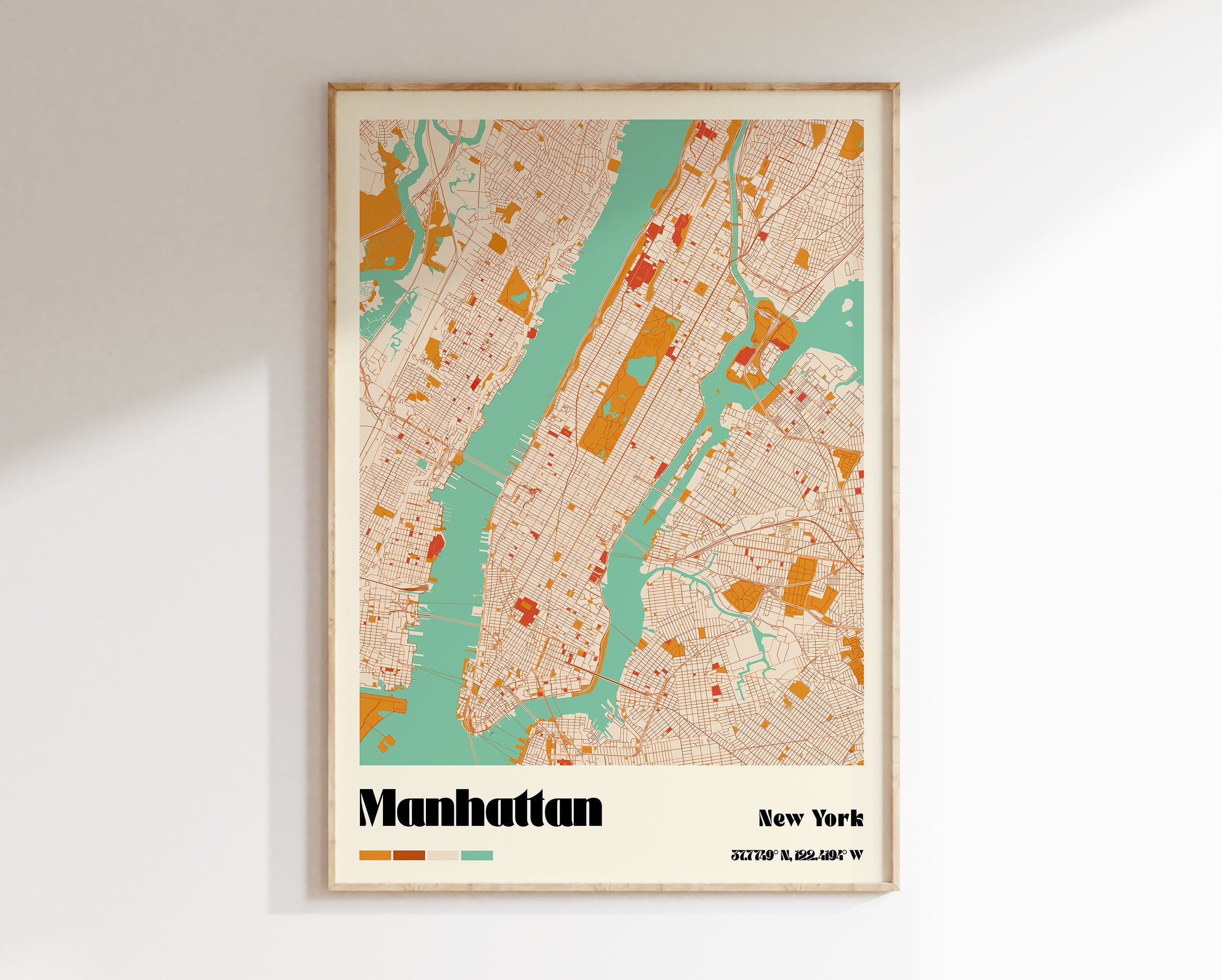 POSTER Manhattan Map Print, Manhattan Map Poster, Vintage Style ...