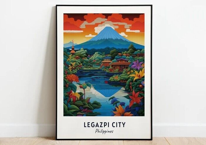 POSTER Mayon Volcano Travel Print Wall Art, Legazpi City - Philippines ...