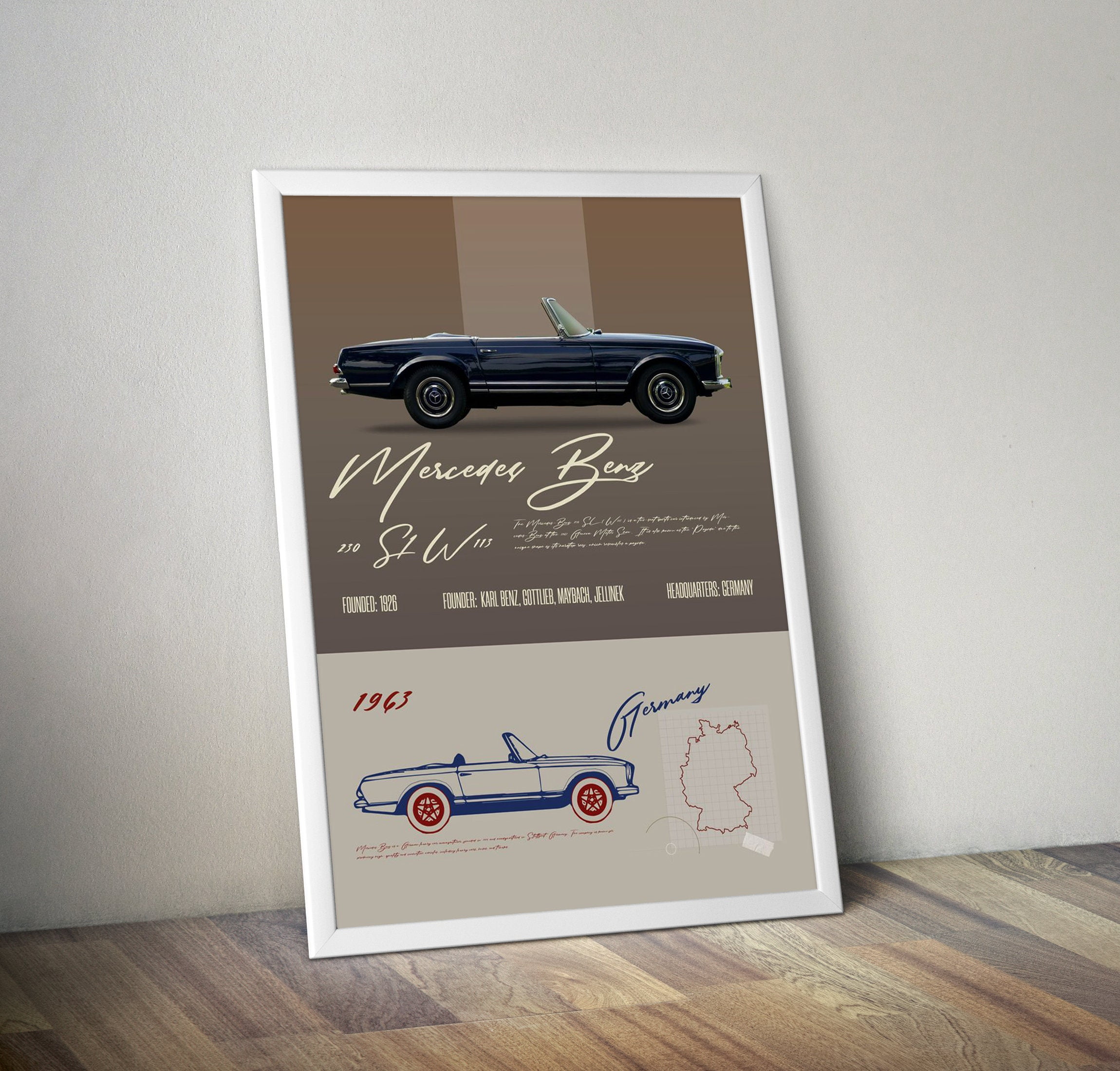 POSTER Mercedes Benz 230 SL W113 Turbo Vintage Styled Wall Art Beat the ...