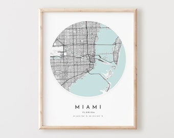POSTER Miami Map Print, Miami Map Poster City Wall Art, Fl Road Map ...