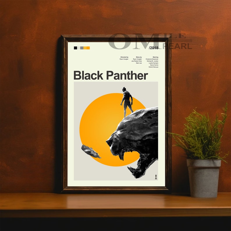 POSTER Mid Century Modern Black Panther Movie Poster, Retro Movie Print, Modern Vintage Movie ...