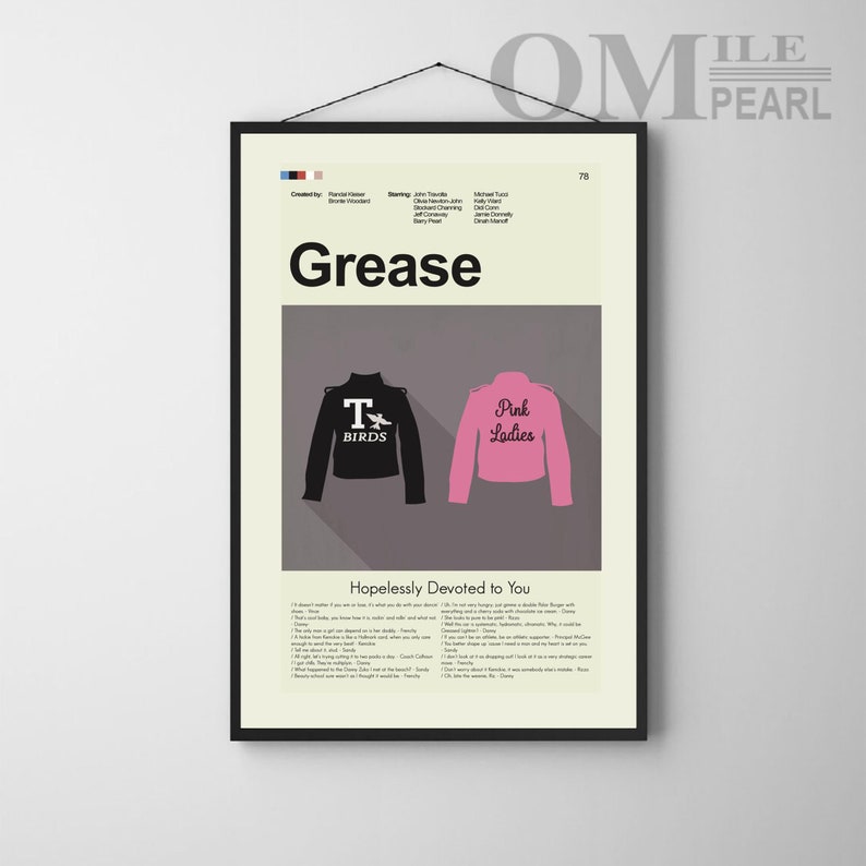 POSTER Mid Century Modern Grease Movie Poster, Retro Movie Print, Modern Vintage Movie Posters ...