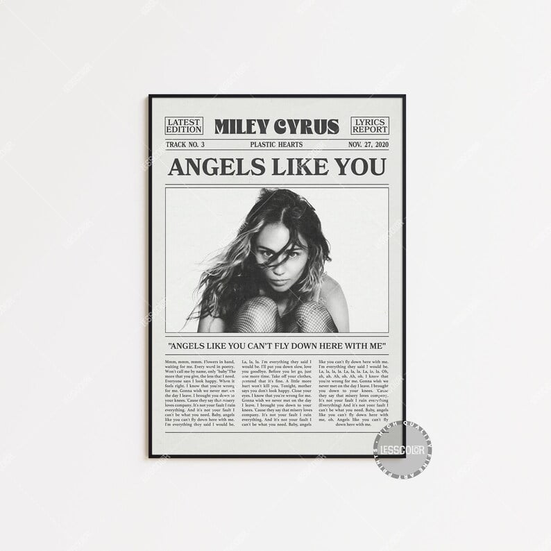 POSTER Miley Cyrus Retro Newspaper Print, Angels Like You Poster ...