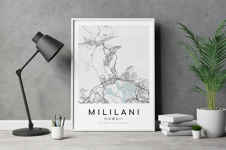 POSTER Mililani Map Print, HI USA Hawaii City Map Poster, birthday gift ...