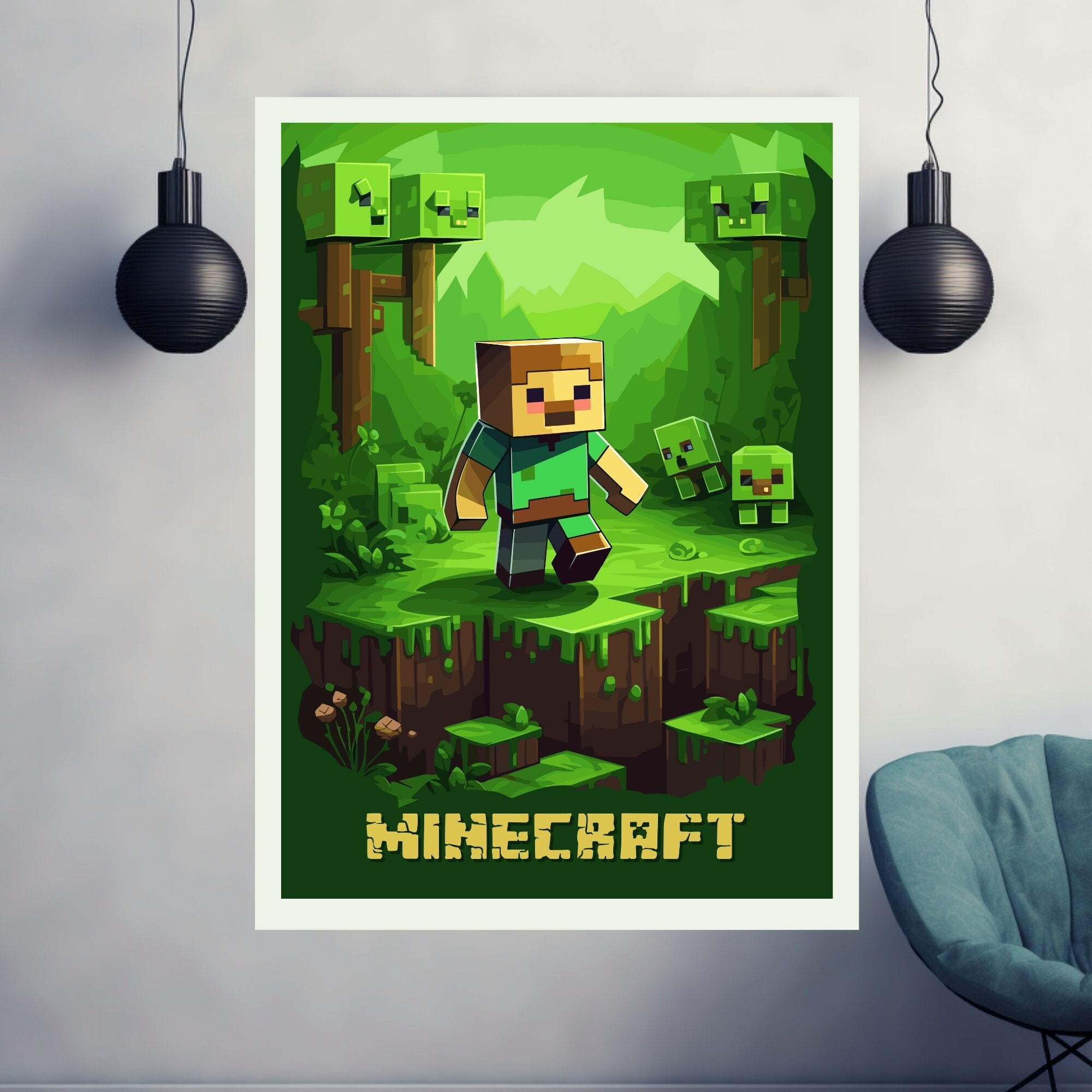 POSTER Minecraft Print Poster, Gaming Room Poster, Minimalist, Gaming ...