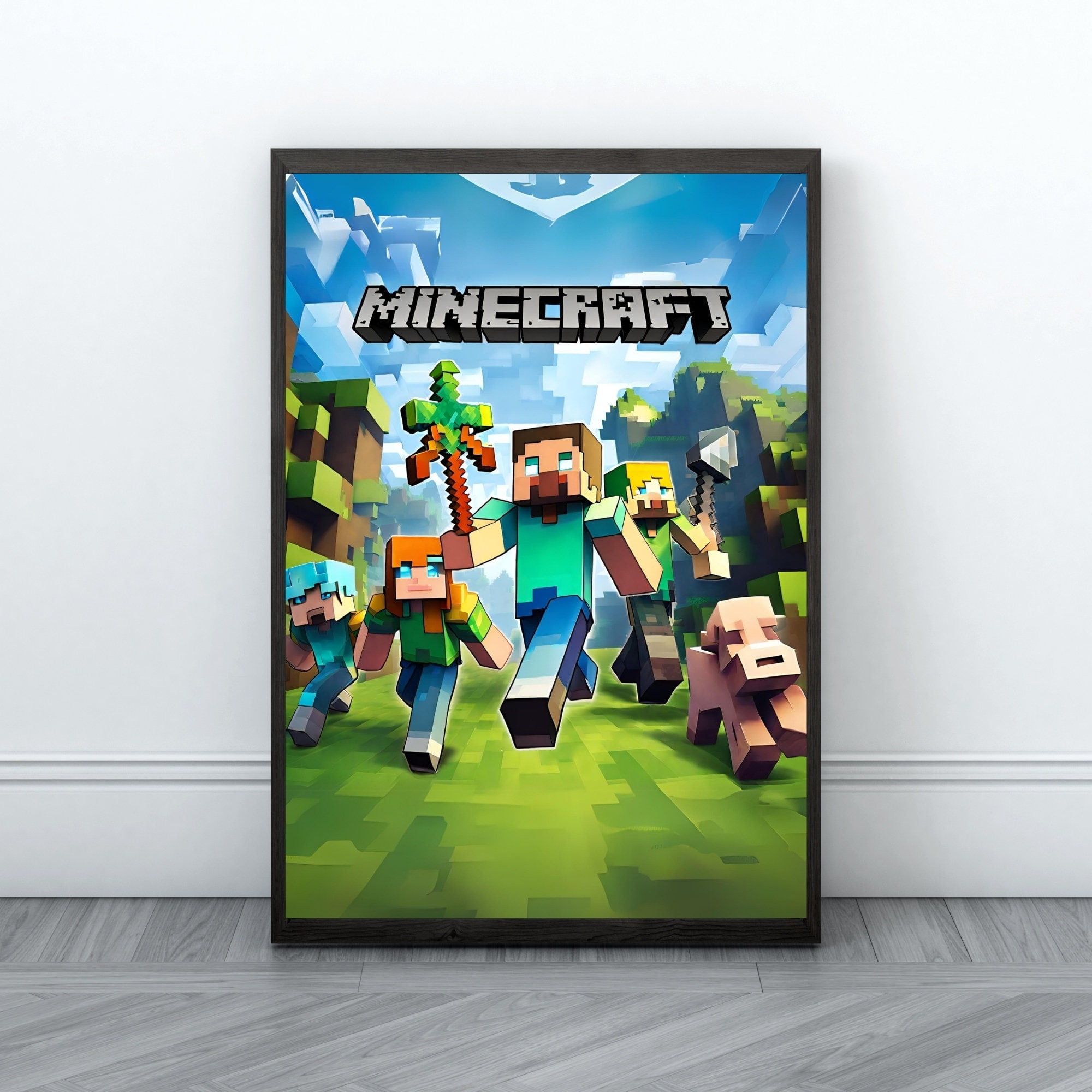 POSTER Minecraft Wall Art, Nursery Decor, Creeper, Enderman, Zombie Steve, Minecraft Gift ...