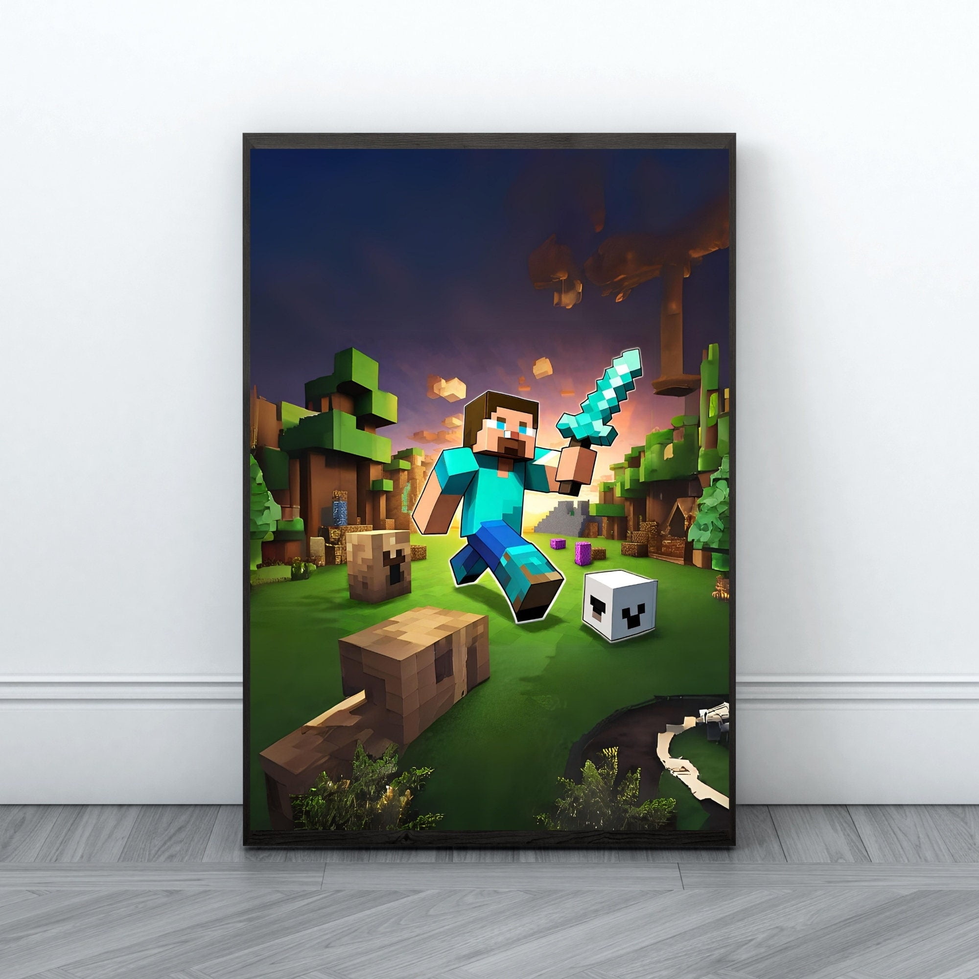 POSTER Minecraft Wall Art, Nursery Decor, Creeper, Enderman, Zombie ...
