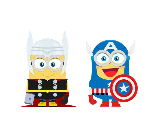 POSTER Minion-hero Captain America and Thor, Heroes Illustrations ...