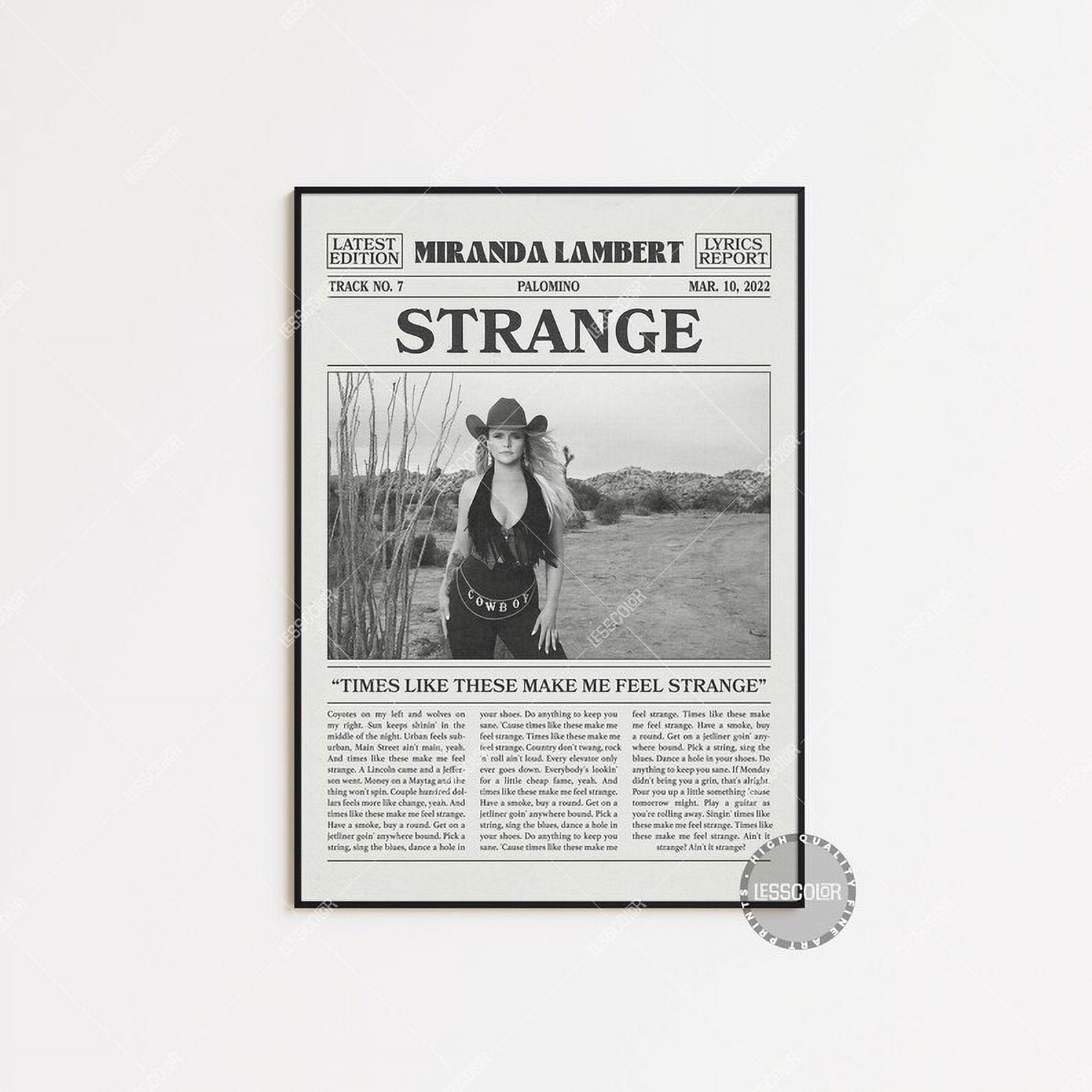 POSTER Miranda Lambert Retro Newspaper Print, Strange Poster, Strange ...