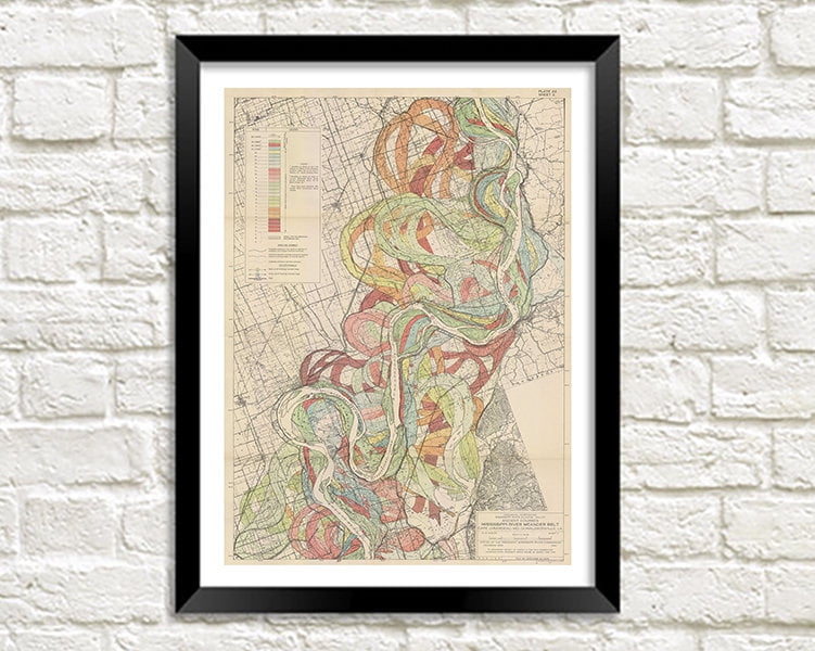 POSTER Mississippi Print: Vintage River Meander Map Artwork-UNFRAMED ...