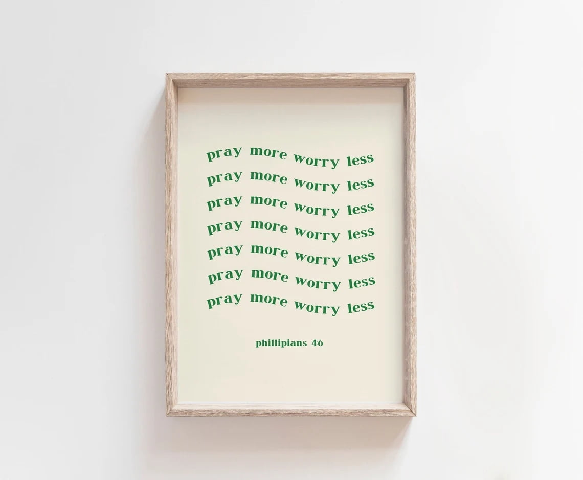 [POSTER] Modern Christian Wall Art Pray More Worry Less Aesthetic Cute ...