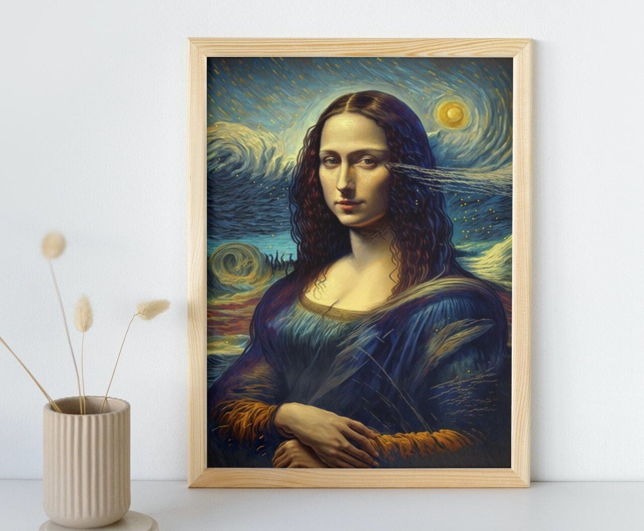 POSTER Mona Lisa in Starry Night Painting, van Gogh da Vinci Wall Art ...
