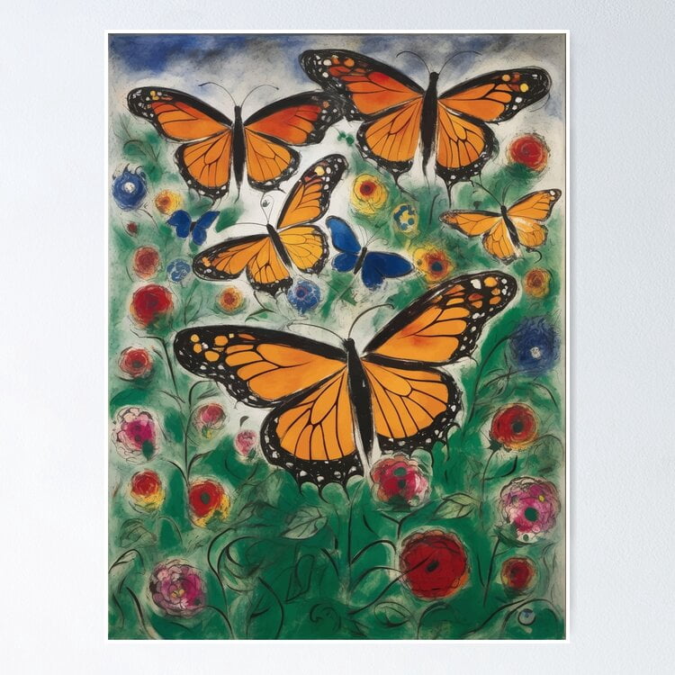 POSTER Monarch Butterflies Painting Marc Chagall Inspired POSTER ...