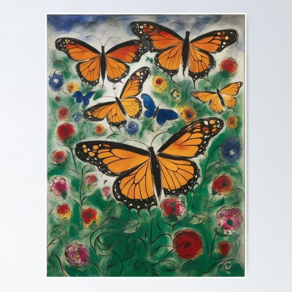 POSTER Monarch Butterflies Painting Marc Chagall Inspired POSTER ...