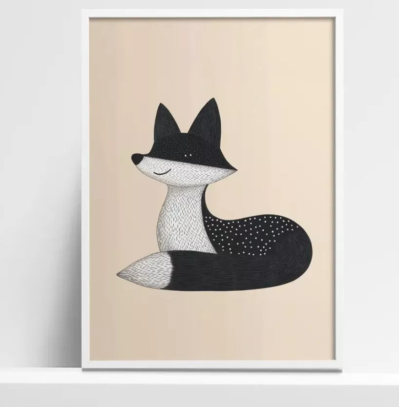 POSTER Monochrome Scandinavian Fox Art Print - Minimalist Nordic Animal ...