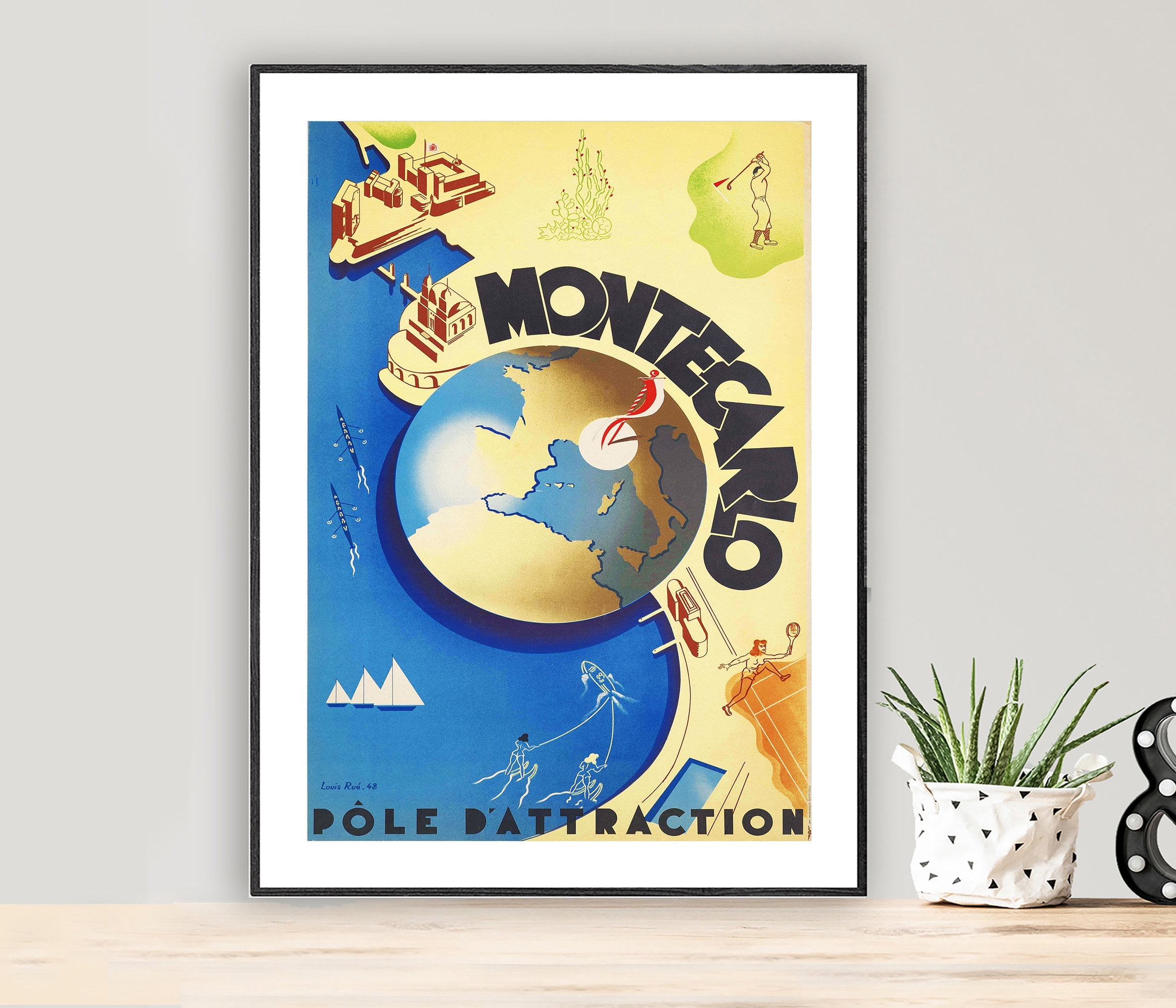 POSTER Monte Carlo, Pole d'Attraction, Monaco Vintage Travel Poster ...