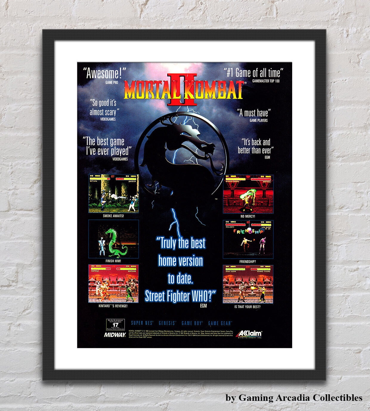POSTER Mortal Kombat II SNES Game Boy Sega Gensis Poster-12x18-UNFRAMED ...
