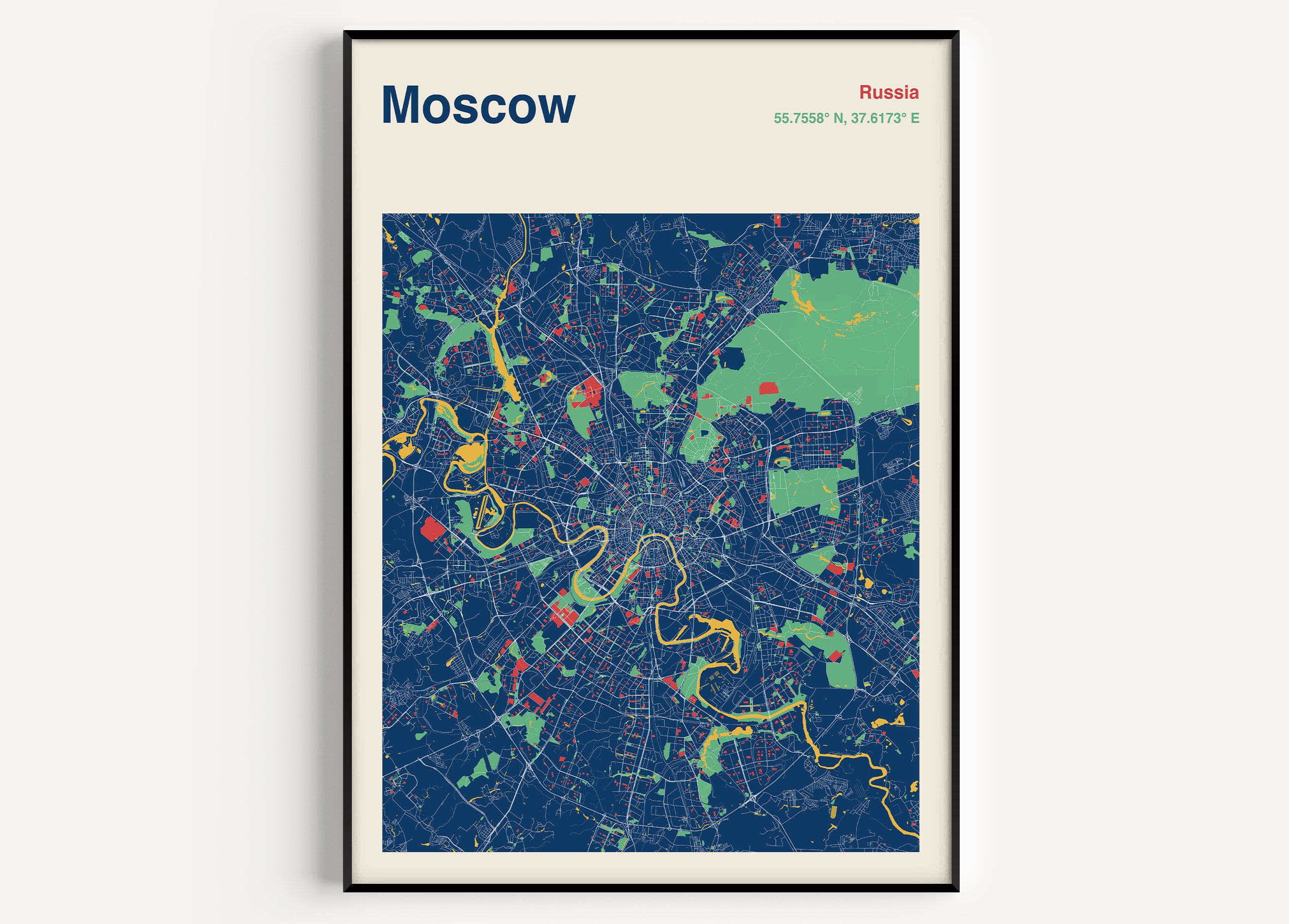 POSTER Moscow Map Print, Colour Moscow Map Poster, Moscow Russia Map ...