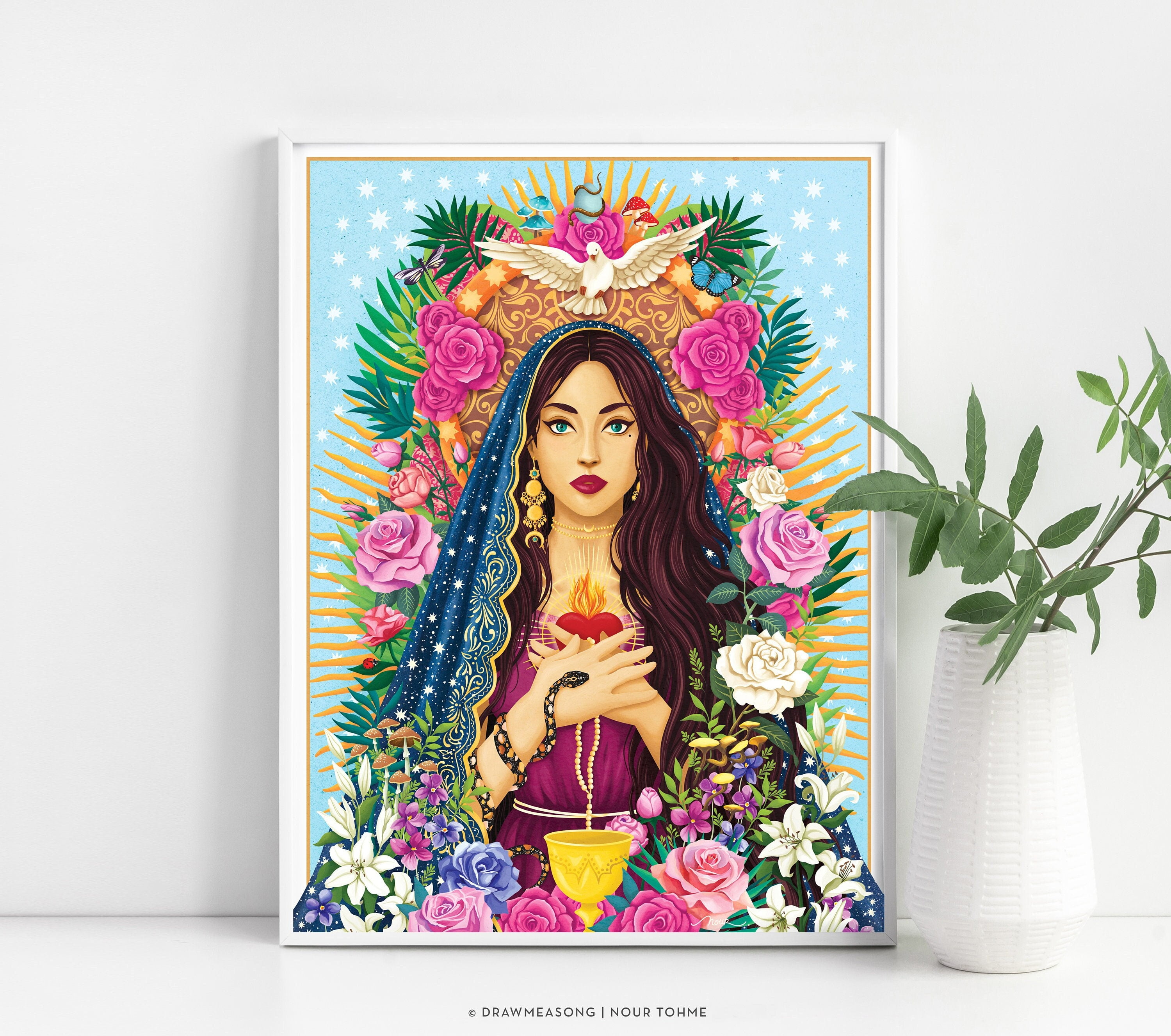 POSTER Mother Mary Divine Feminine Art Print, Mary Magdalen Rose ...