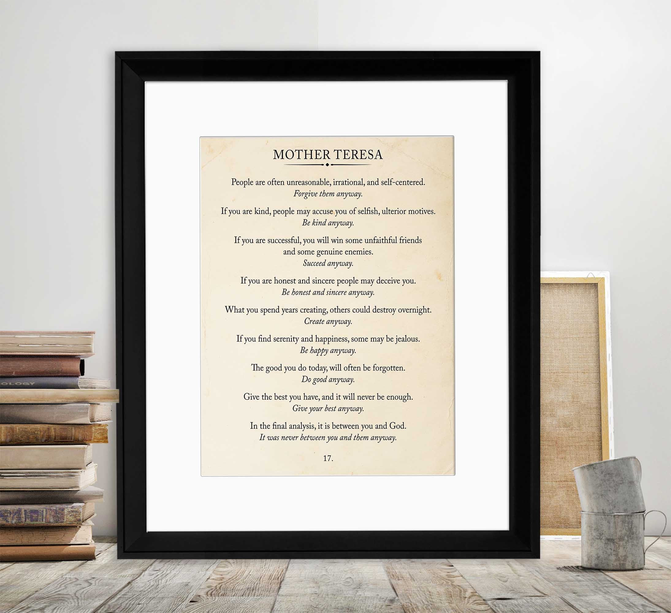 POSTER Mother Teresa Book Page Style Literary Quote Print. Fine Art ...