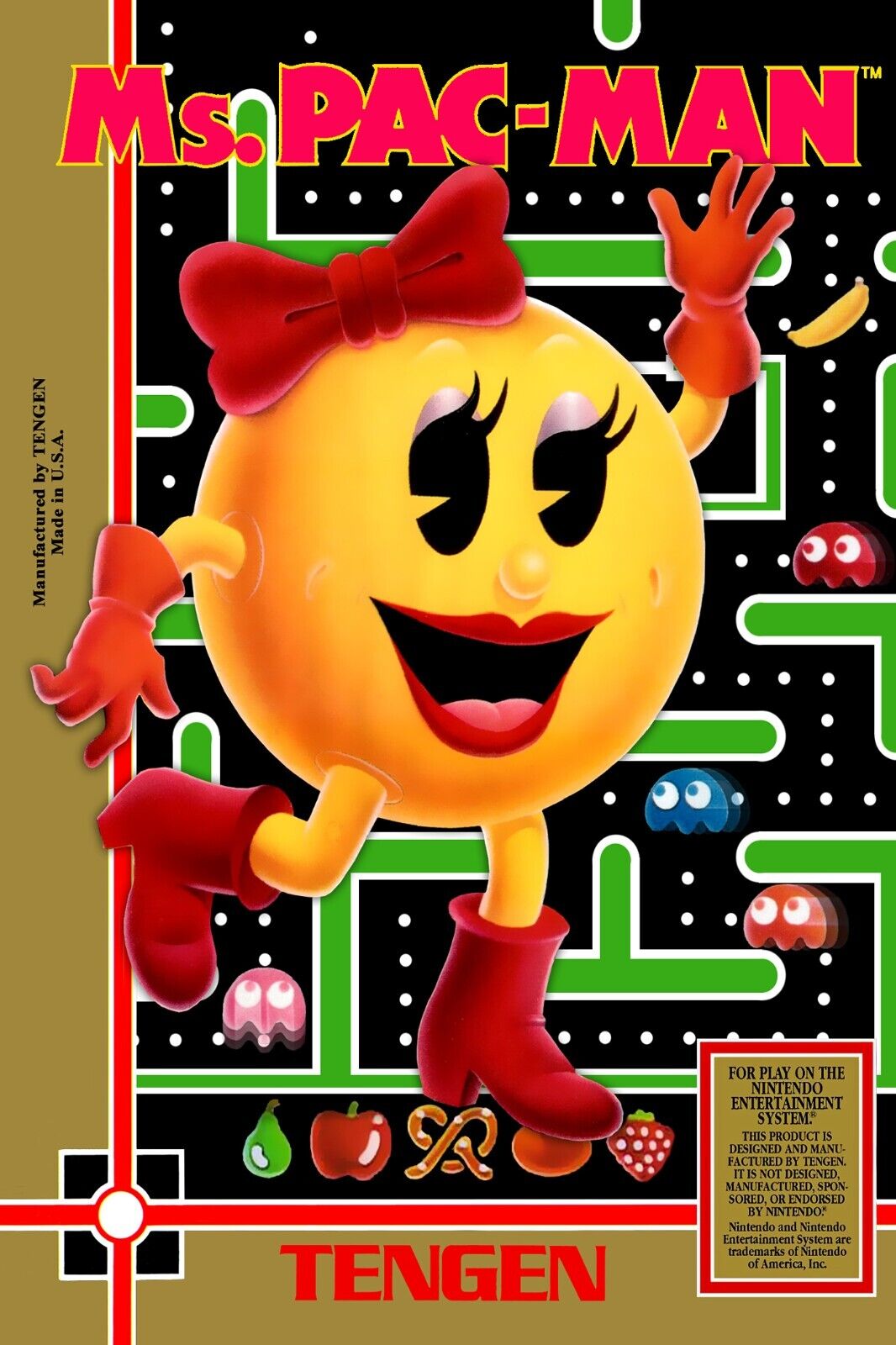 POSTER Ms. Pac-Man BOX ART Tengen Nintendo NES Premium POSTER MADE IN ...
