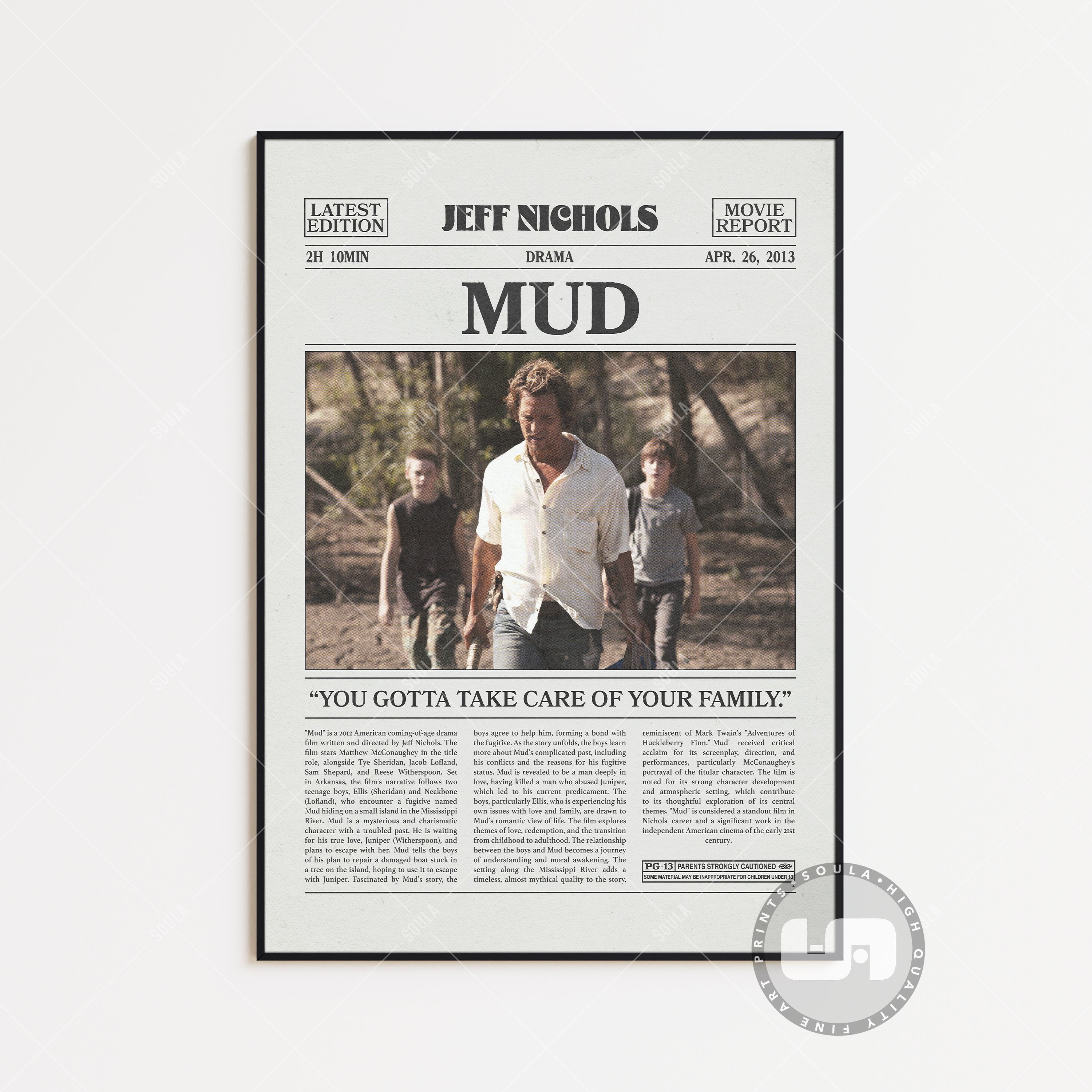POSTER Mud Poster, Jeff Nichols, Movie Poster, Retro Newspaper, Black ...