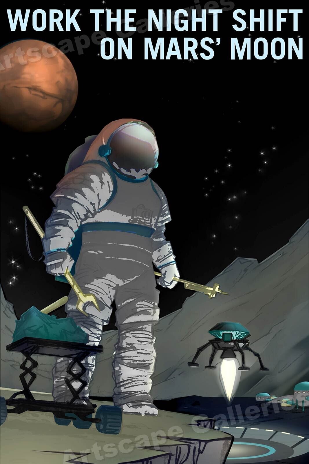 POSTER NASA Space Exploration "Work the Night Shift on Mars" Travel ...