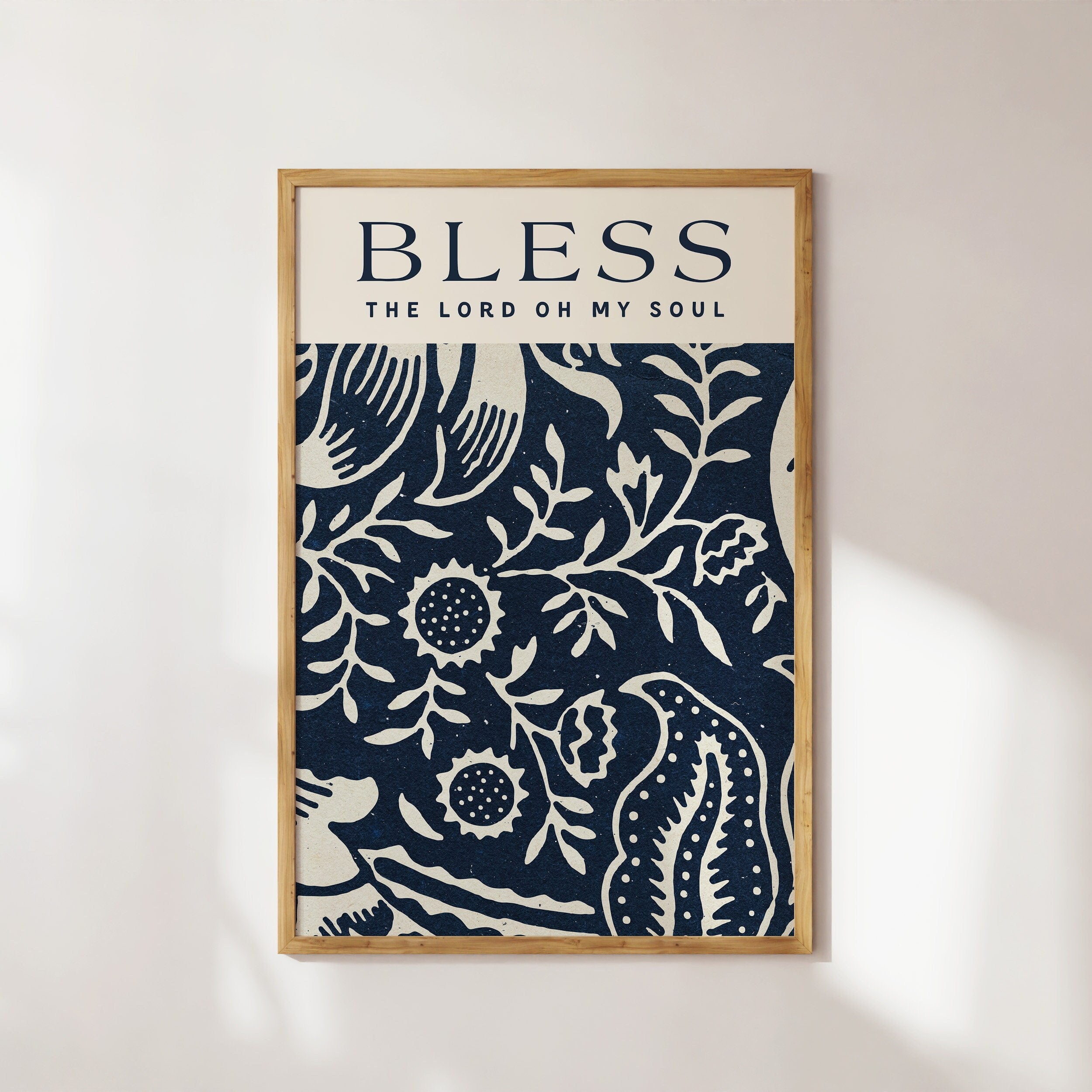 POSTER Navy Blue Floral Pattern Christian Wall Art Bless the Lord Bible ...