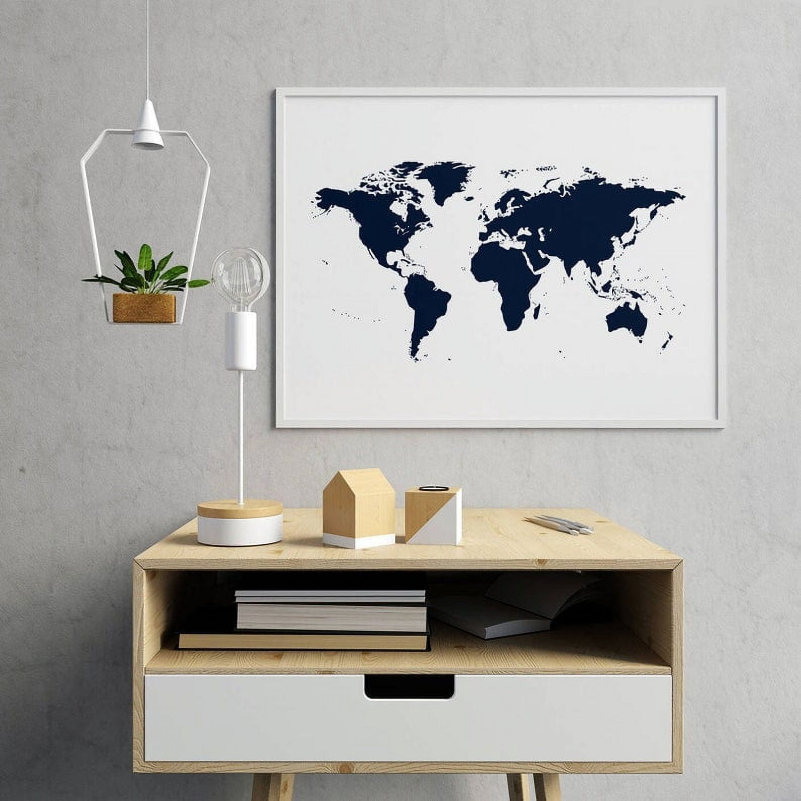 POSTER Navy Blue World Map Navy Blue | Navy World Map | Navy Blue Wall ...