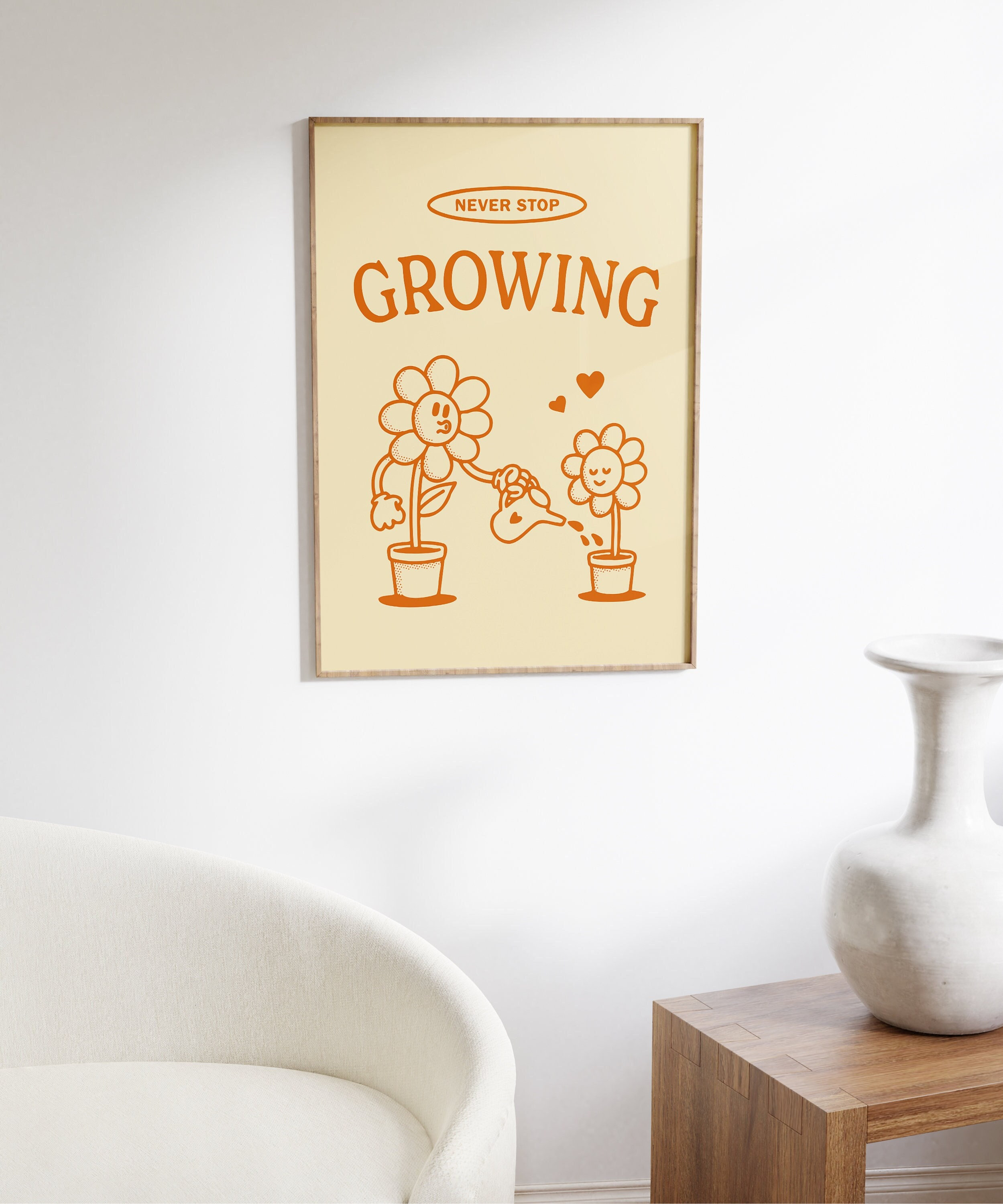 POSTER Never Stop Growing Print, Retro Self Care Wall Art ...