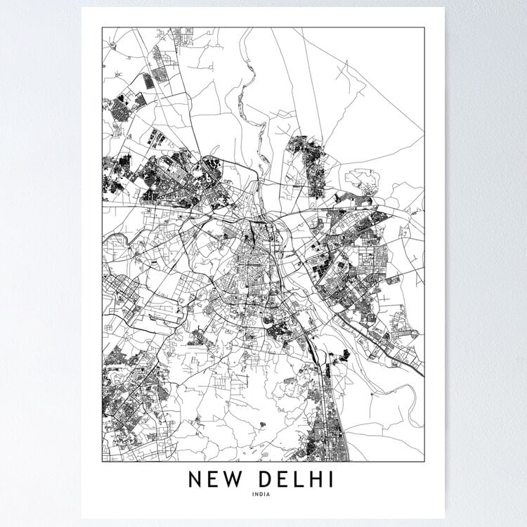 POSTER New Delhi White Map Poster UNFRAMED, 24x36 - Walmart.com