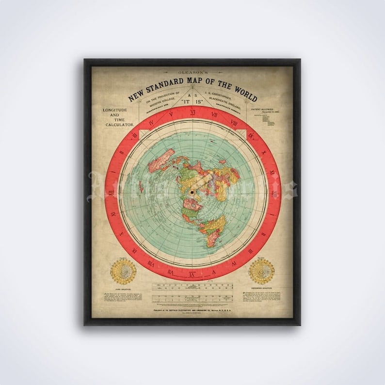 POSTER New Standard World Map, Flat Earth Gleason's map, vintage ...