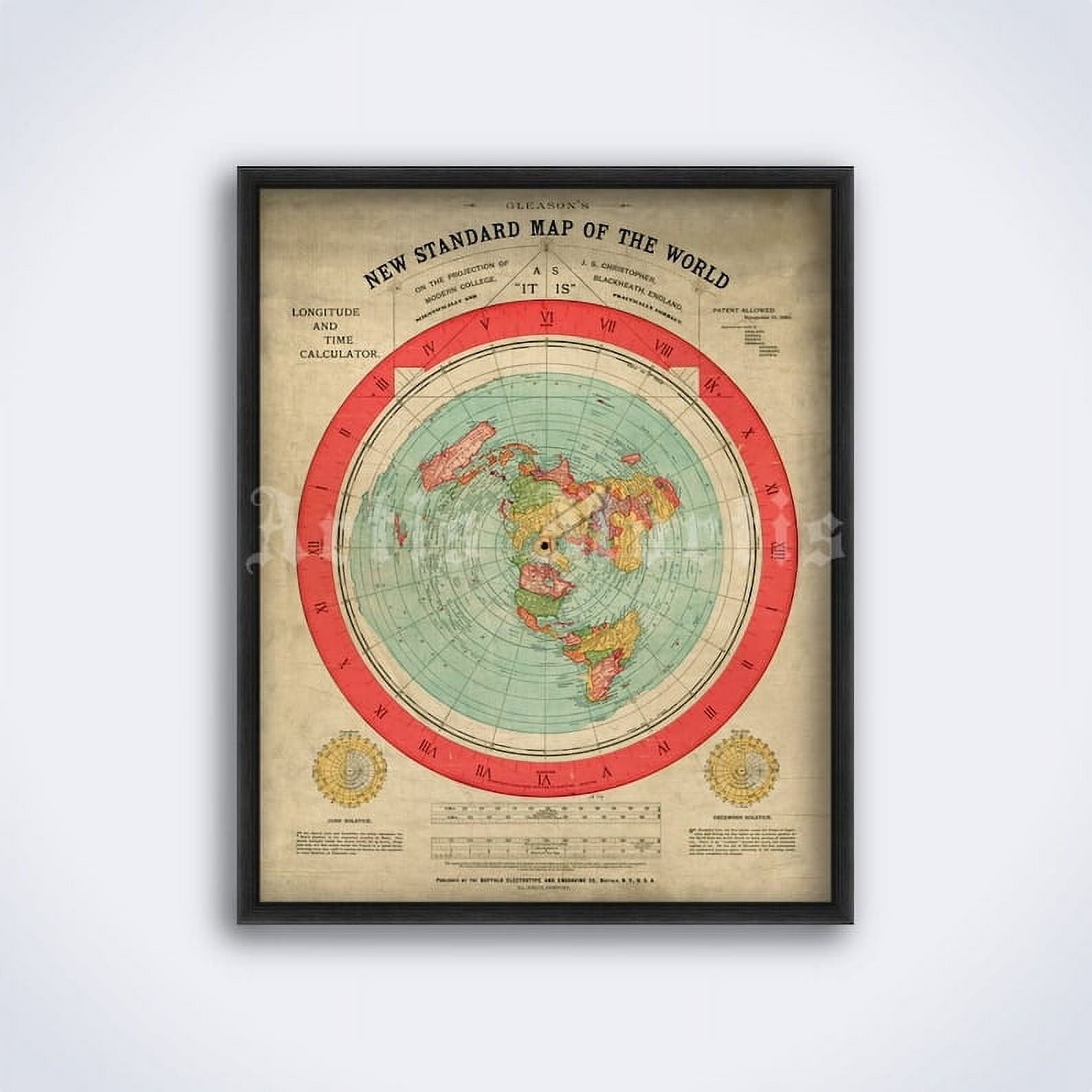 POSTER New Standard World Map, Flat Earth Gleason's map, vintage ...