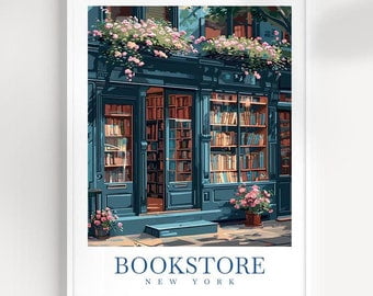 POSTER New York Bookshop Wall art illustration Bookshop print Charming ...