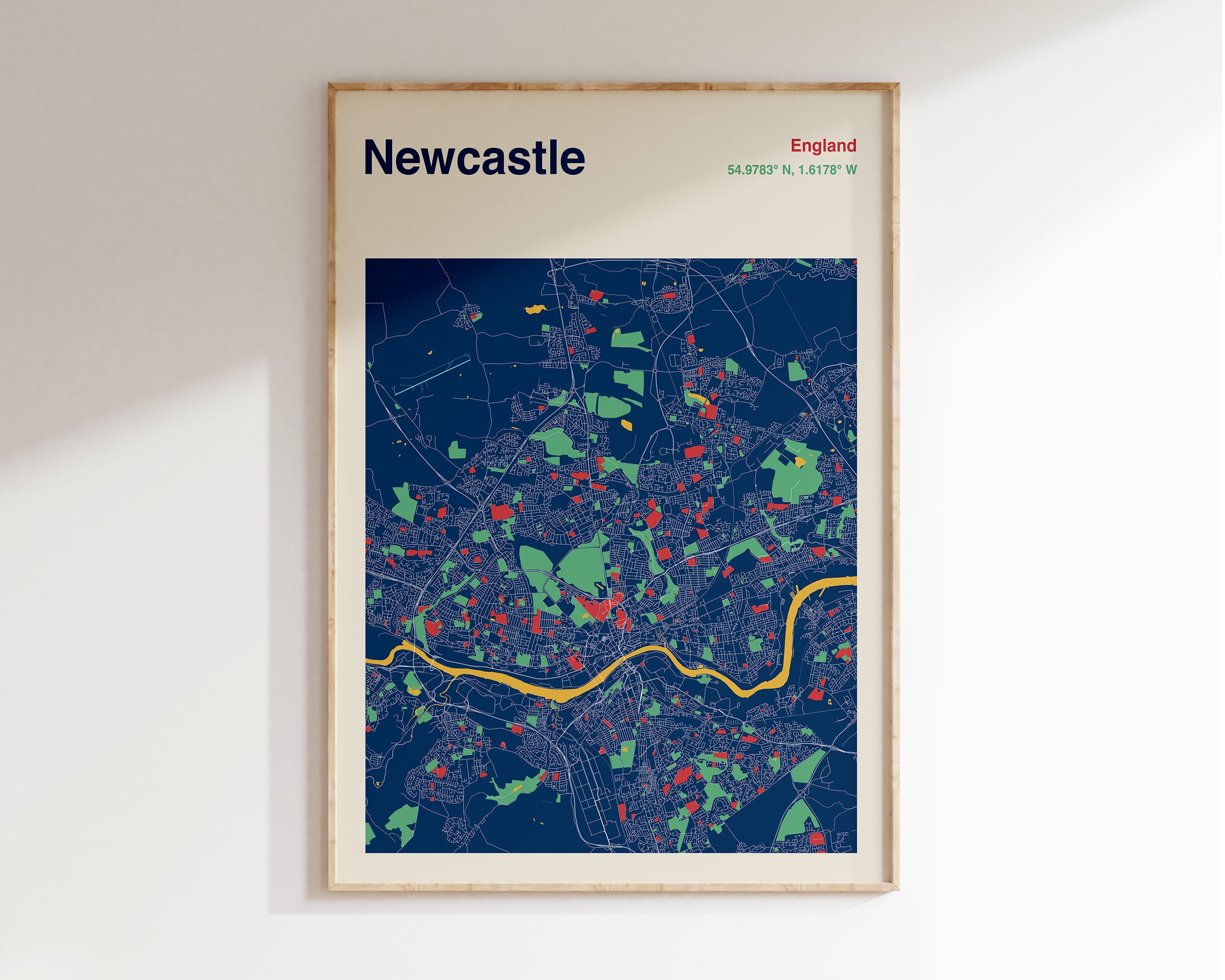 POSTER Newcastle Upon Tyne Map Print, Newcastle Map Poster, Map Wall ...