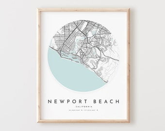 POSTER Newport Beach Map Print, Newport Beach Map Poster City Wall Art ...