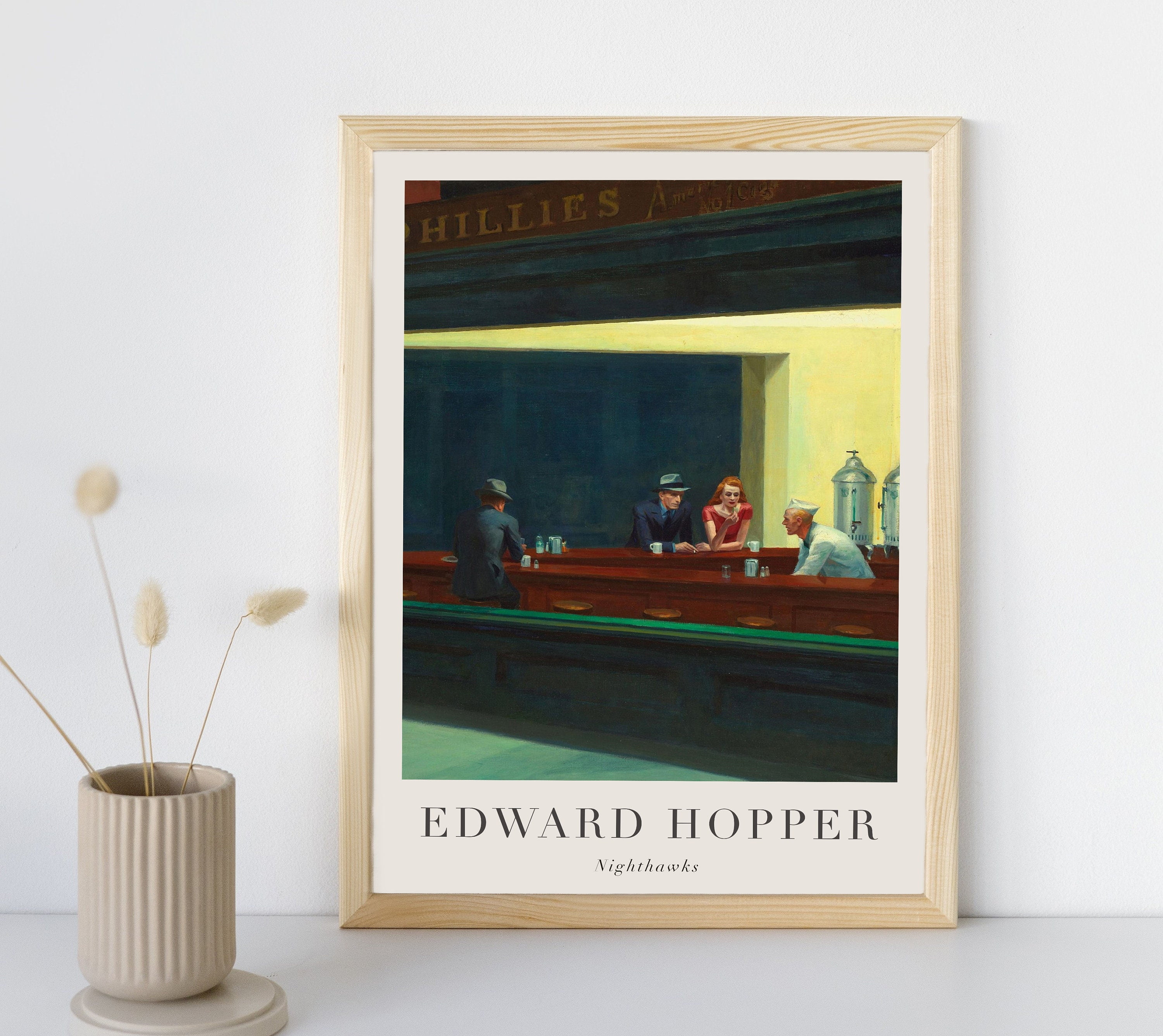 POSTER Nighthawks Painting with Text, Edward Hopper, Wall Art Decor ...