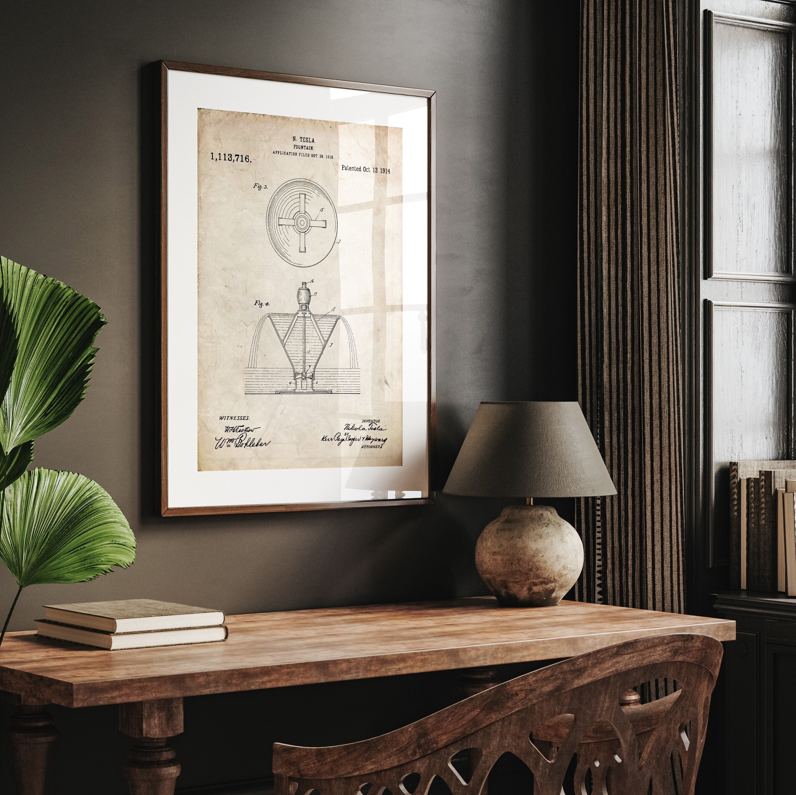 POSTER Nikola Tesla Fountain 1914 Patent Print, Office Decor, Home ...