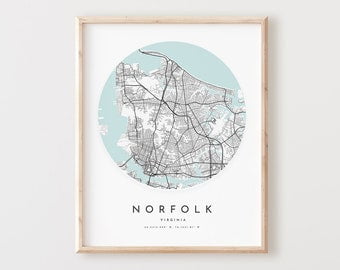POSTER Norfolk Map Print, Norfolk Map Poster City Wall Art, Va Road Map ...