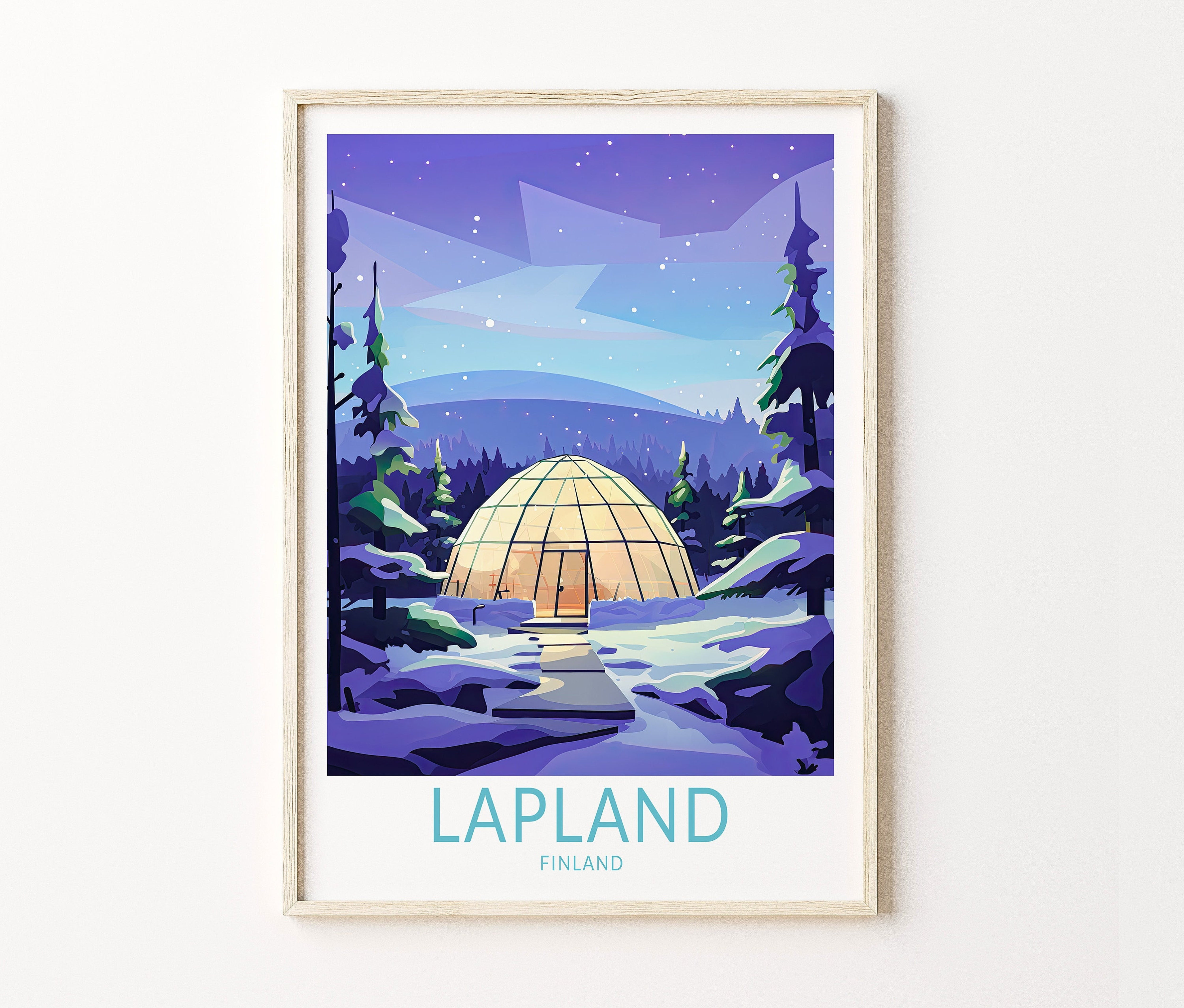 POSTER Northern Lights Lapland Finland Travel Print, Glass igloos ...