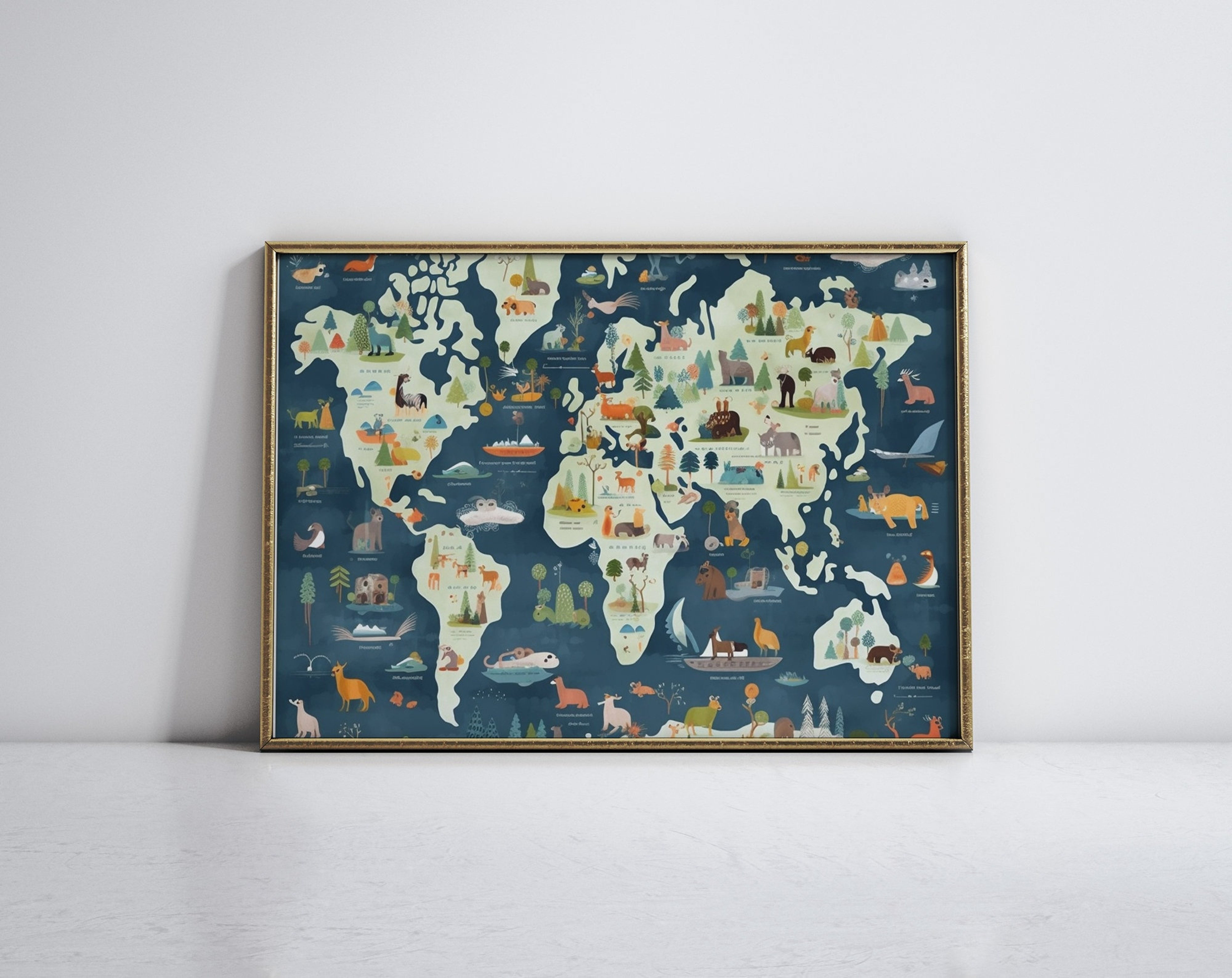POSTER Nursery world map poster Kids world map decor Kids map print ...