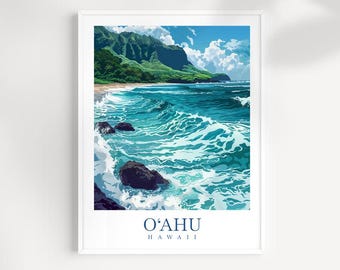 POSTER Oahu Hawaii print Travel Poster Wall Art Hawaii Wall Hanging ...