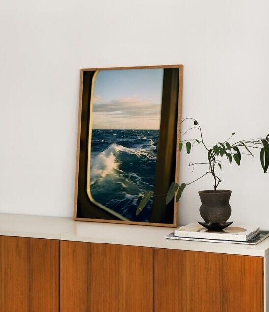 POSTER Ocean View, Boat & Waves Art Print, Ocean Art Poster, Nautical ...