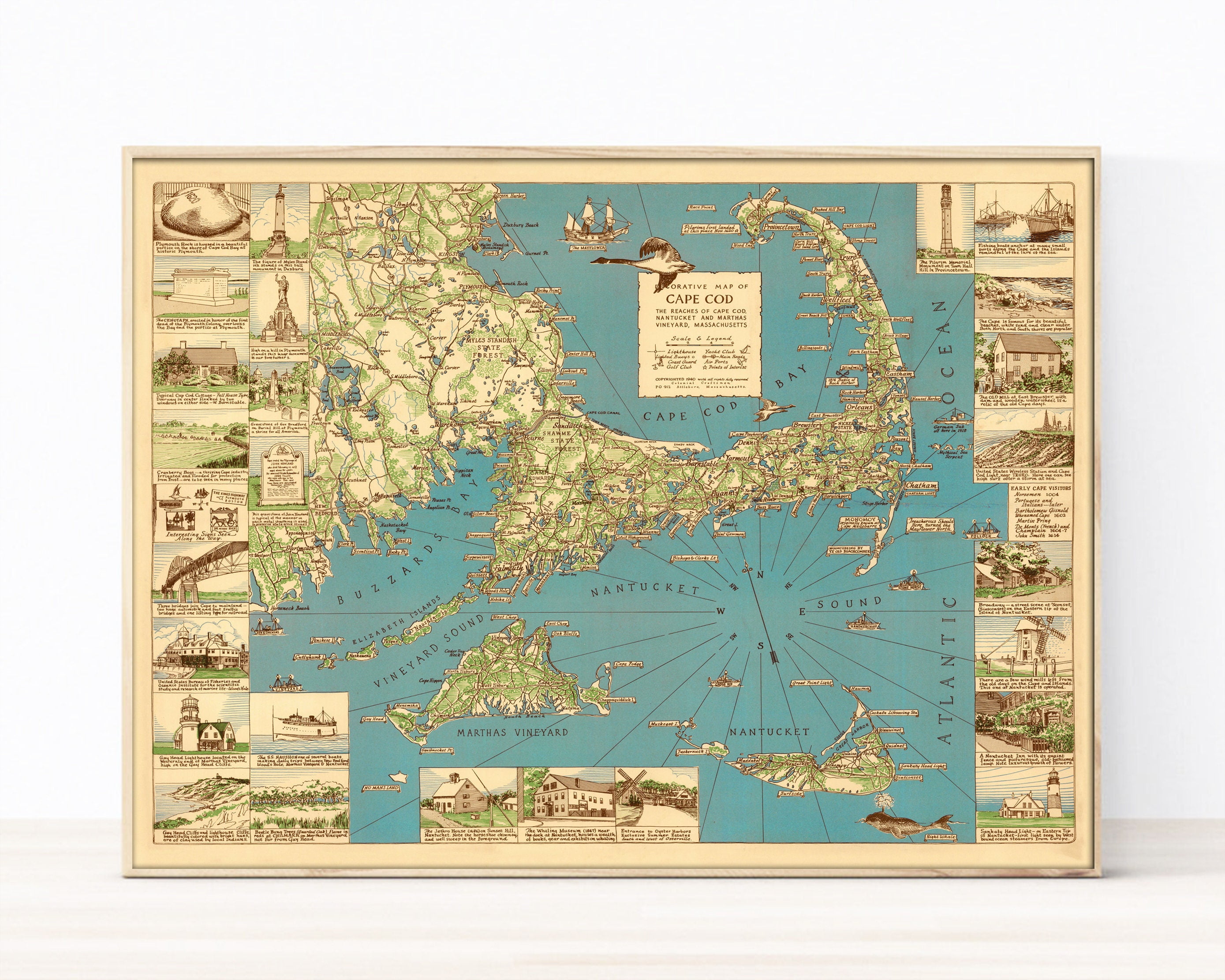 POSTER Old Map of Cape Cod, 1940 antique map of Cape Cod, Martha's ...
