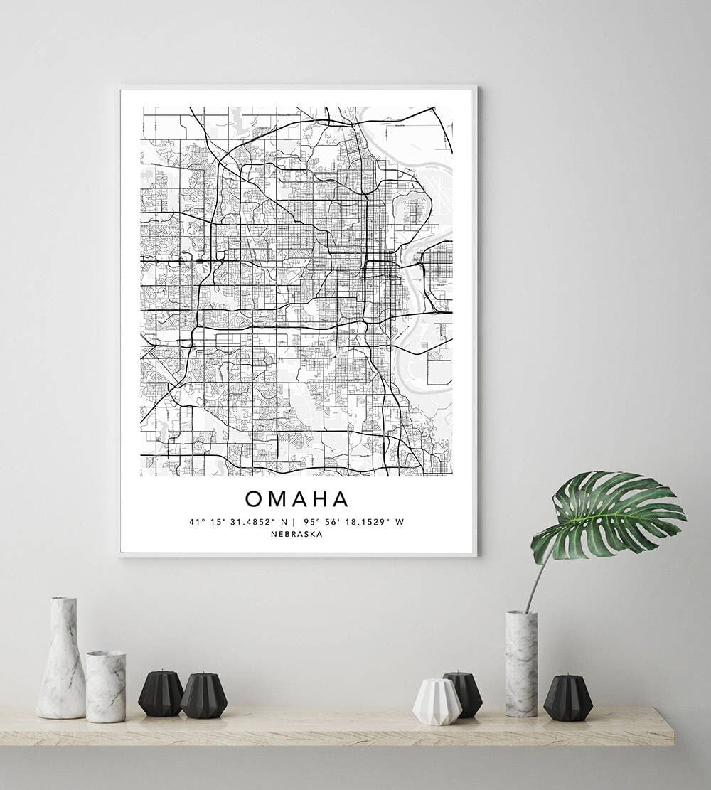 POSTER Omaha Map Print Wall Art Poster United States Map Print Black ...